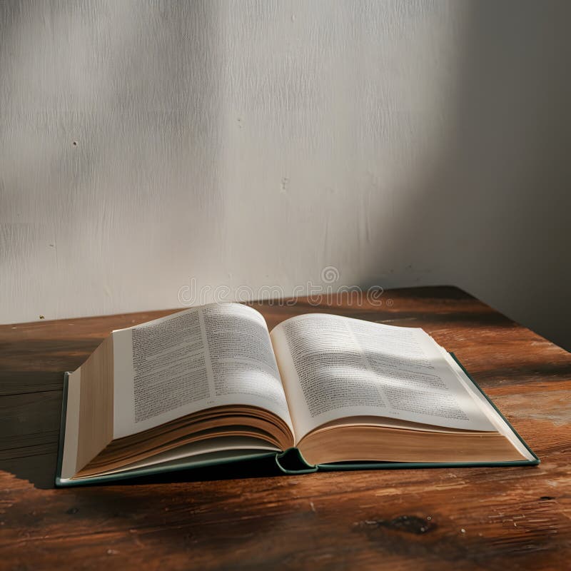 Open Book on Table, Pages Spread, Soft Light, Serene Reading Ambiance ...