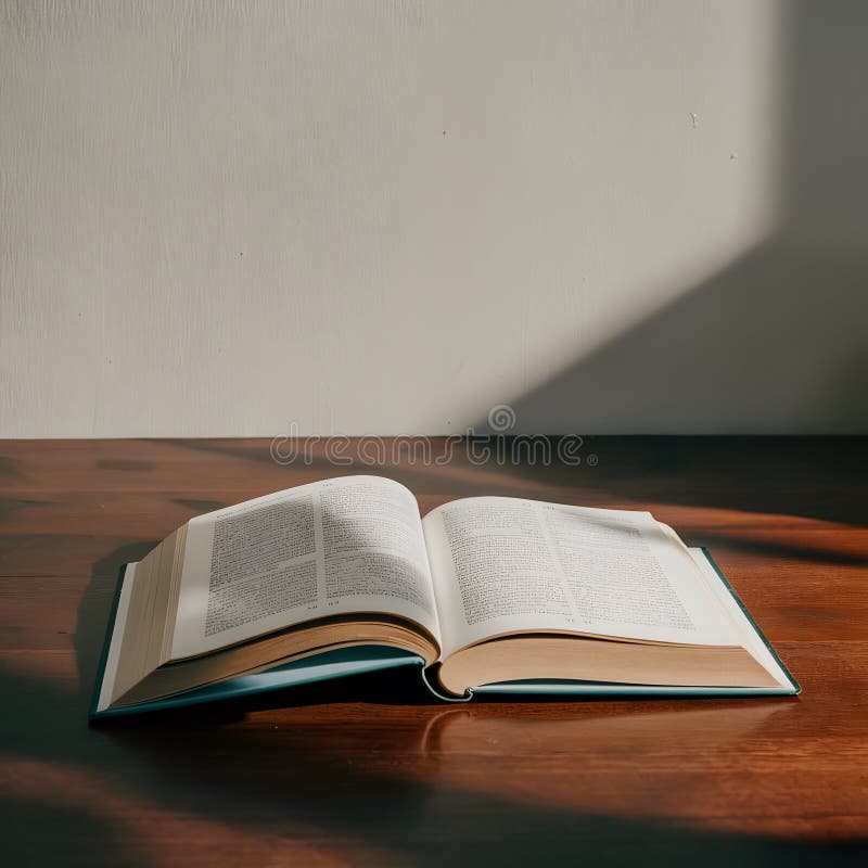 Open Book on Table, Pages Spread, Soft Light, Serene Reading Ambiance ...