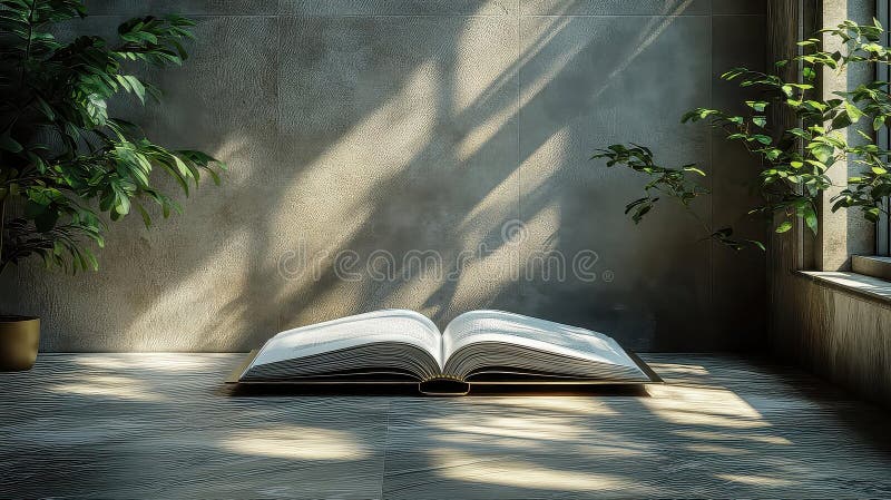 Open Book on a Table with Sunlight Streaming through the Window ...