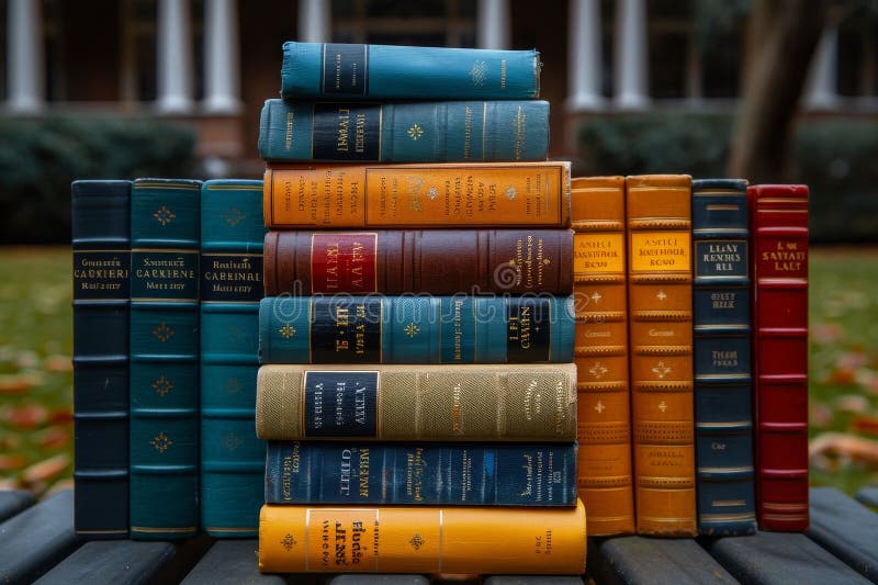 Open Book on Table Surrounded by Stacked Books, Symbolizing Education ...