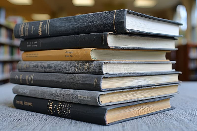 Open Book on Table Surrounded by Stacks of Literature and Novels in ...