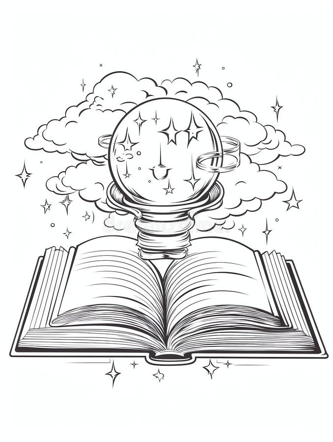 Open Book with a Thought Bubble of a Fantasy World Bookworm Coloring ...