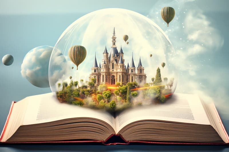 Open Book with a Thought Bubble of a Fantasy World, Book Lover Bookworm ...