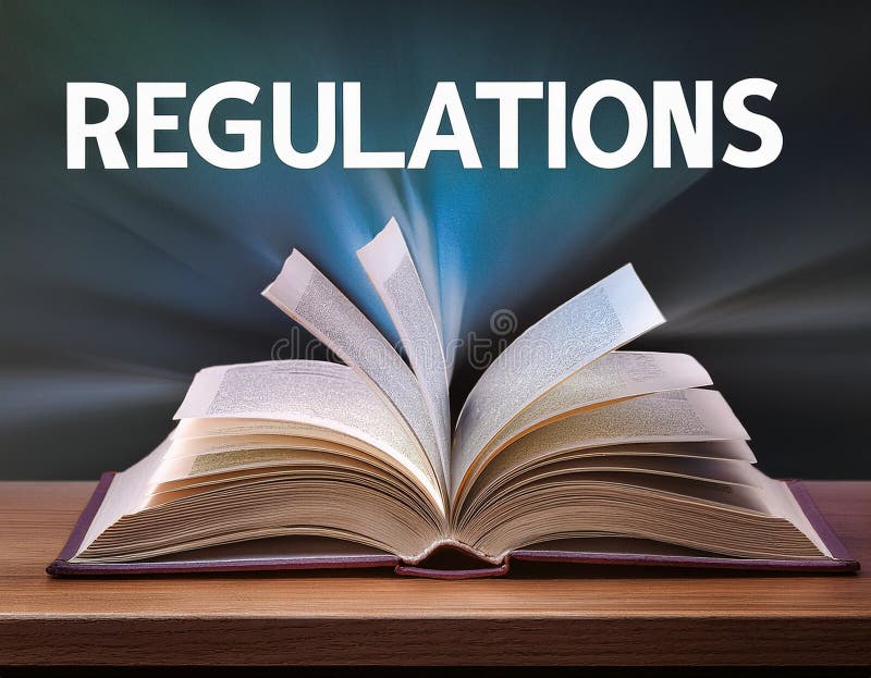Open Book with a Title Reading "Regulations," Representing Study and ...