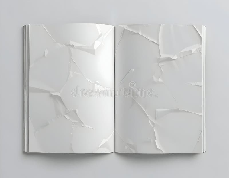 Open Book with Torn Paper Pages on a Gray Background Stock Illustration ...
