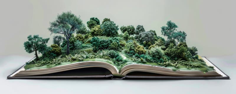 Open Book Transforming into Lush Forest, Creative Storytelling Concept ...
