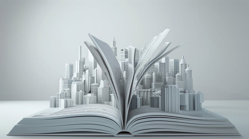 Open Book Transforming into a Modern Cityscape in a Minimalist Style ...