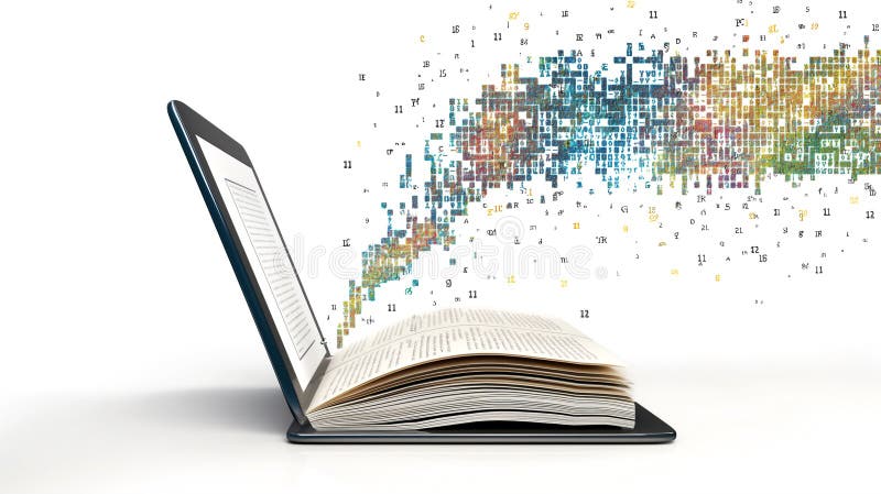 Open Book Transitioning into Digital Tablet with Letters and Numbers ...