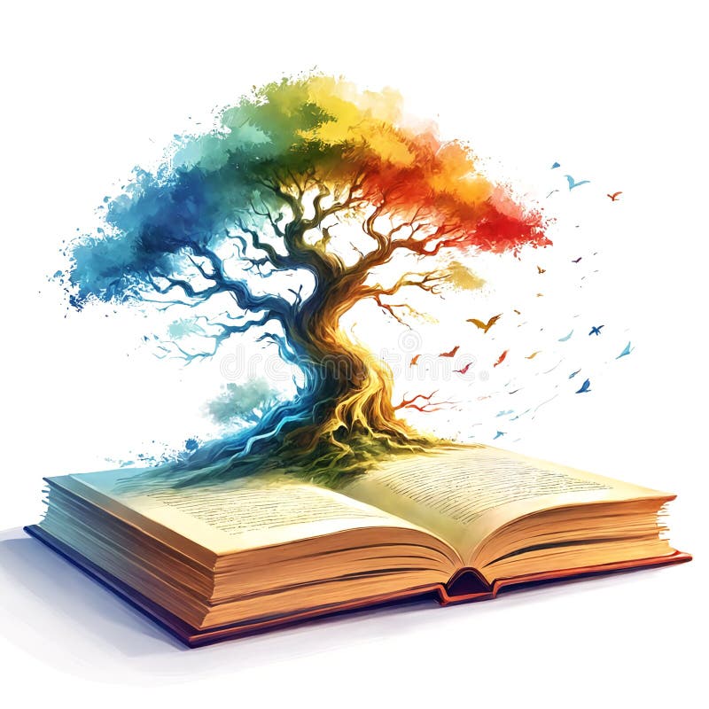Open Book with a Tree on it Stock Illustration - Illustration of ...