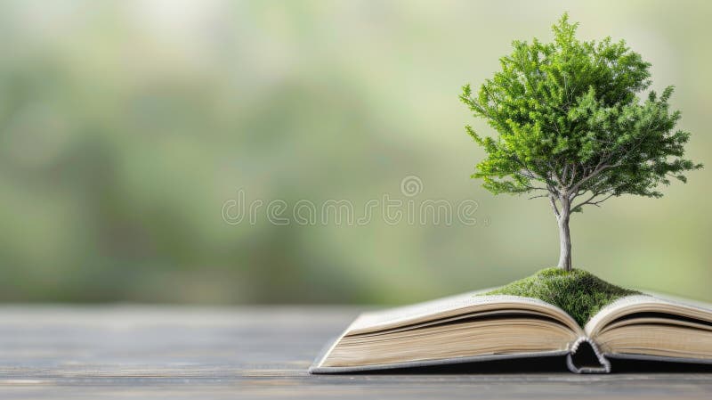 An Open Book with a Tree Growing from Its Pages, Symbolizing the Growth ...