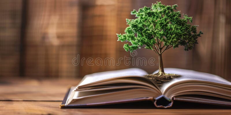 An Open Book with a Tree Growing from Its Pages, Symbolizing Knowledge ...