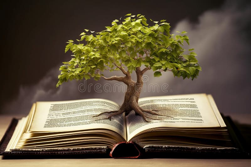An Open Book with Tree Growing Out of it Stock Illustration ...