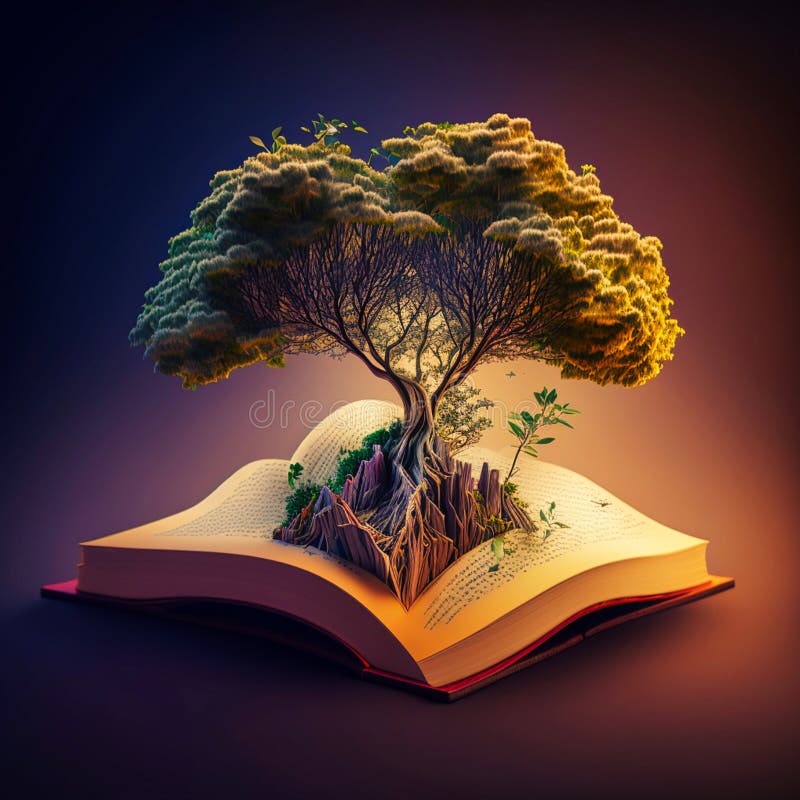 An Open Book with Tree Growing Out of it Photoreal, Generative AI Stock ...