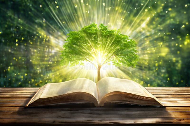Open Book with Tree Growing from Pages Stock Illustration ...