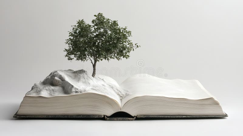 Open Book with Tree Growing from Pages Symbolizing Knowledge Stock ...