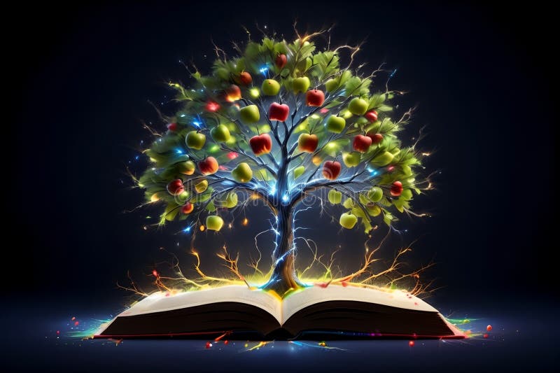Open Book and Tree of Knowledge, Abstract Background Stock Image ...
