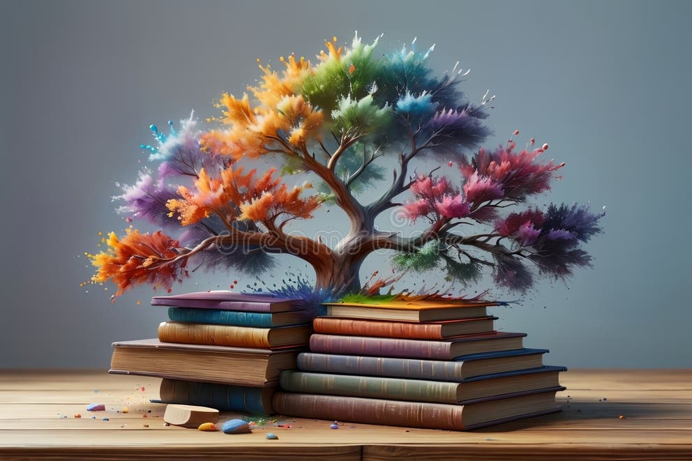 Open Book and Tree of Knowledge, Abstract Background Stock Photo ...