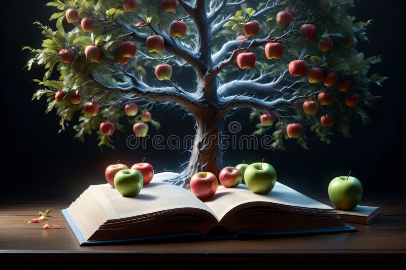 Open Book and Tree of Knowledge, Abstract Background Stock Photo ...