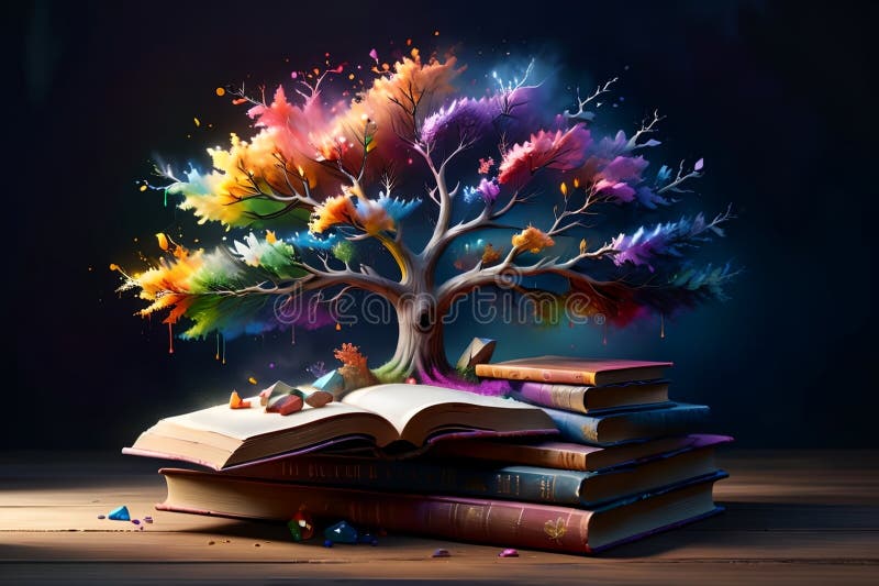Open Book and Tree of Knowledge, Abstract Background Stock Photo ...