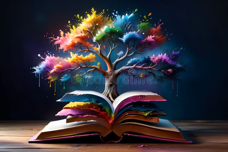 Open Book and Tree of Knowledge, Abstract Background Stock Photo ...