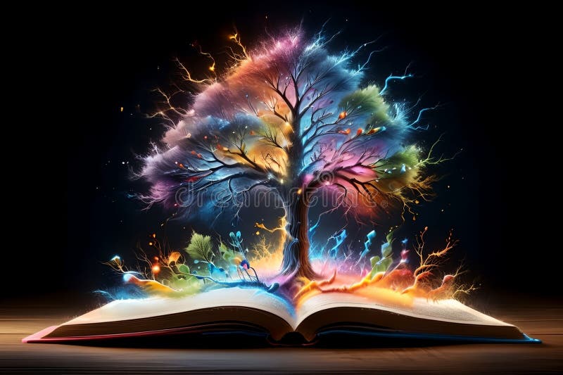 Open Book and Tree of Knowledge, Abstract Background Stock Image ...