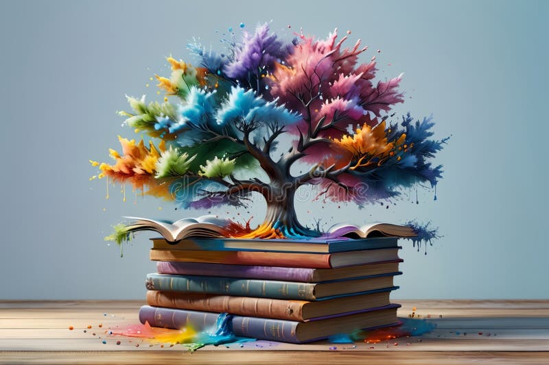 Open Book and Tree of Knowledge, Abstract Background Stock Photo ...