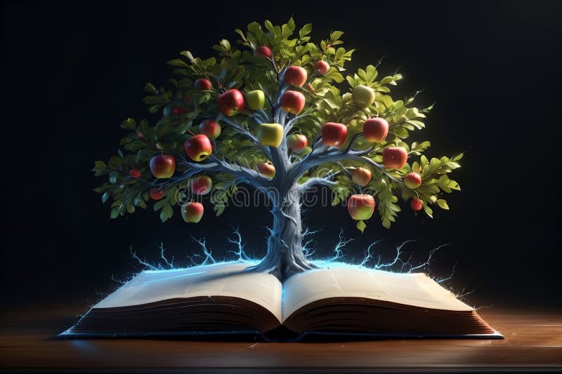 Open Book and Tree of Knowledge, Abstract Background Stock Photo ...