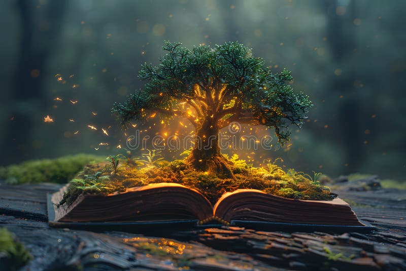 Open Book with Tree Growing Out of it Generative AI Stock Illustration ...