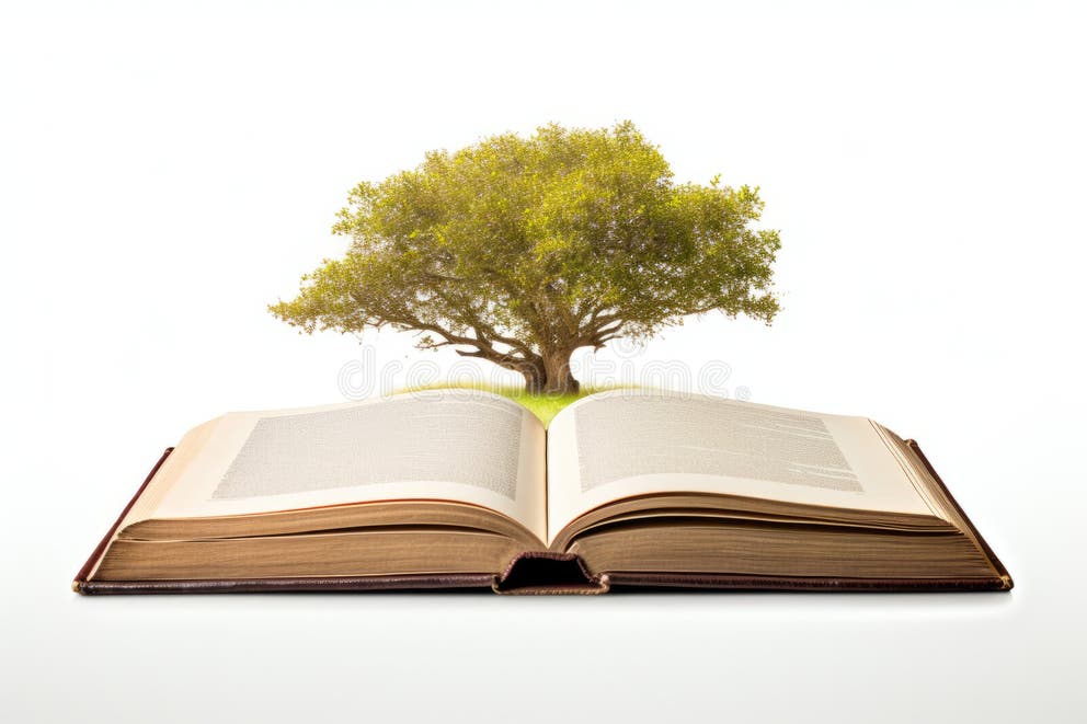 Open Book with Tree on Top of it on Table. Generative AI Stock Image ...
