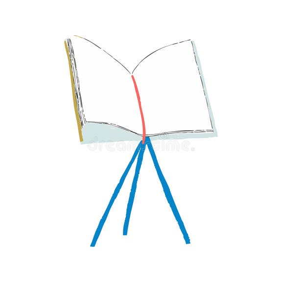 Open Book on Tripod Stand in Hand Drawn Doodle Style. Knowledge and ...