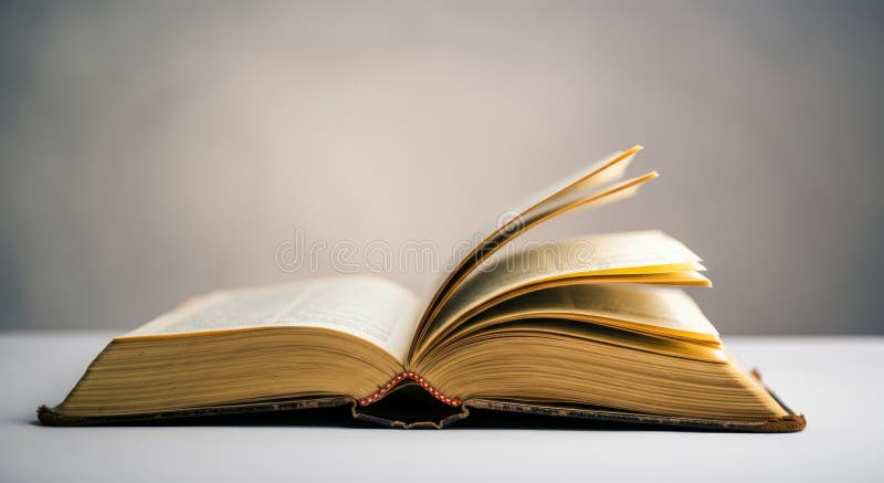 Open Book with Turning Pages on White Surface in Soft Light Stock Photo ...