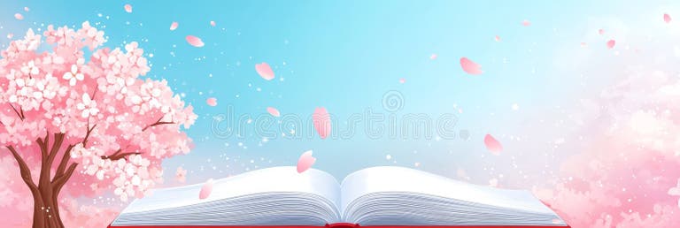 Open Book Under a Blossoming Cherry Tree - Springtime Reading ...