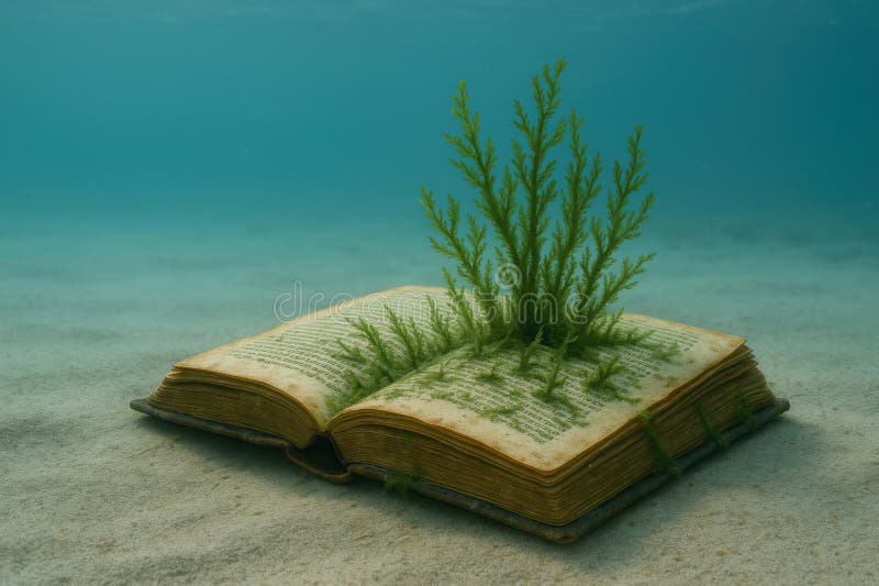 An Open Book Under Water, from the Pages of Which Algae Grow. Stock ...