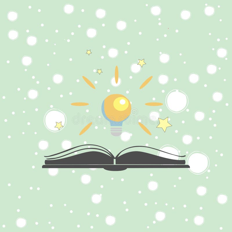 Open Book Vector Icon with Shining Bulb Over it Stock Illustration ...