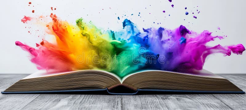 Open Book with a Vibrant Explosion of Colorful Paint, Imaginarium ...