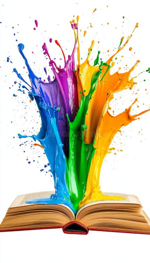 Open Book with a Vibrant Explosion of Colorful Paint Splatter, Concept ...