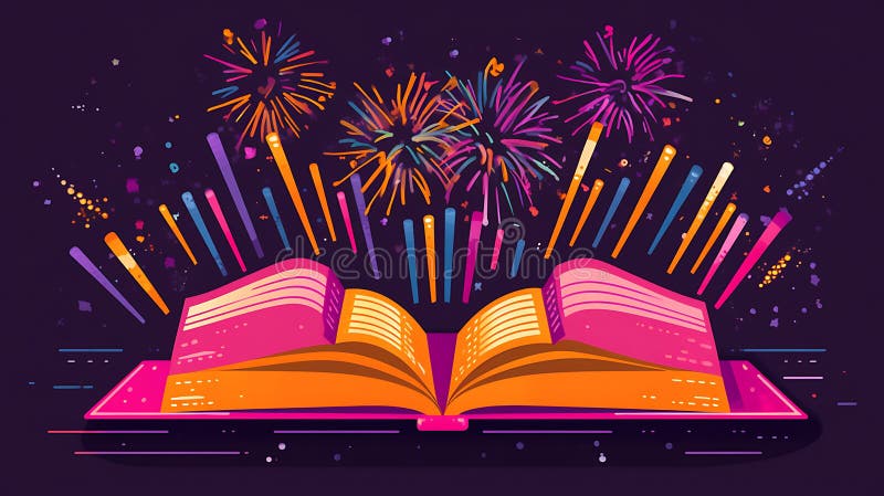 Open Book with Vibrant Fireworks Bursting from Its Pages Stock ...