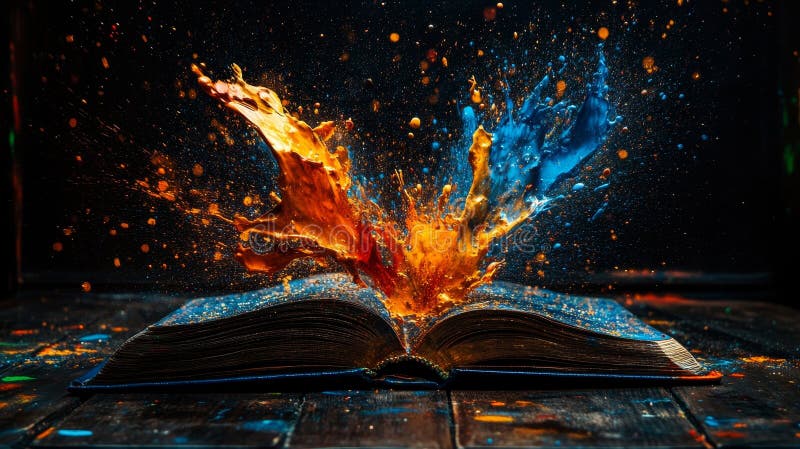 Open Book with Vibrant Paint Explosion a Burst of Color, Creativity ...