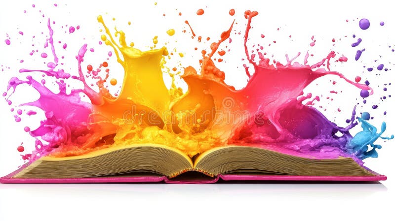 Open Book with Vibrant Paint Explosions, Colorful Splash Emerging from ...