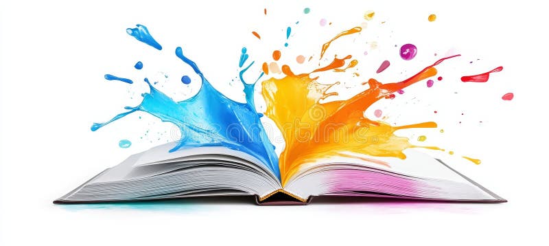 Open Book with Vibrant Paint Splash, Creativity and Imagination Concept ...