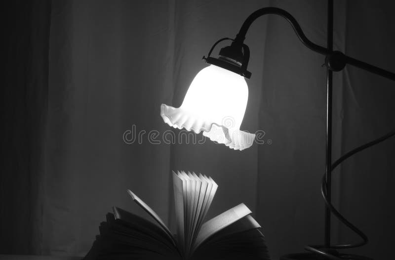 Open Book and a Vintage Lamp, Reading,education,learning Concept, Black ...