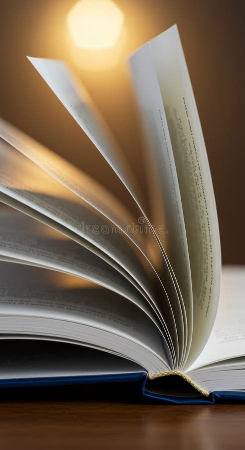 Open Book with Warm Lighting on Wooden Surface Stock Illustration ...