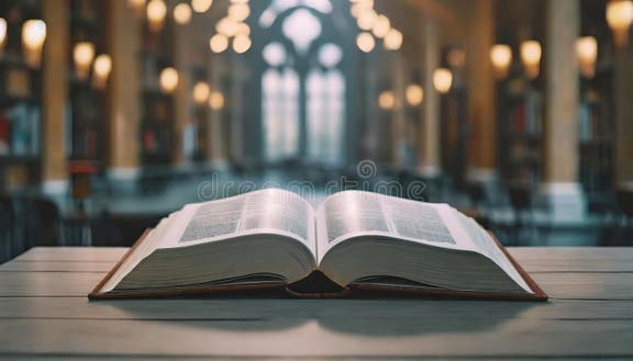 An Open Book in a Well-lit Library Setting. Stock Photo - Image of ...