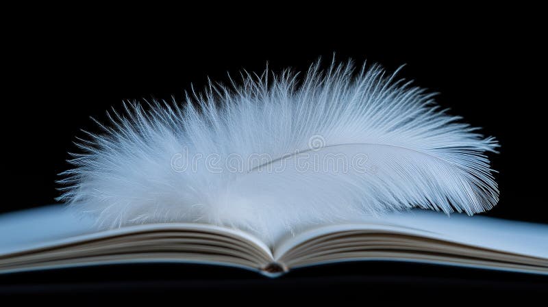 Open Book White Feather Dark Background Writing Concept Stock Photos ...
