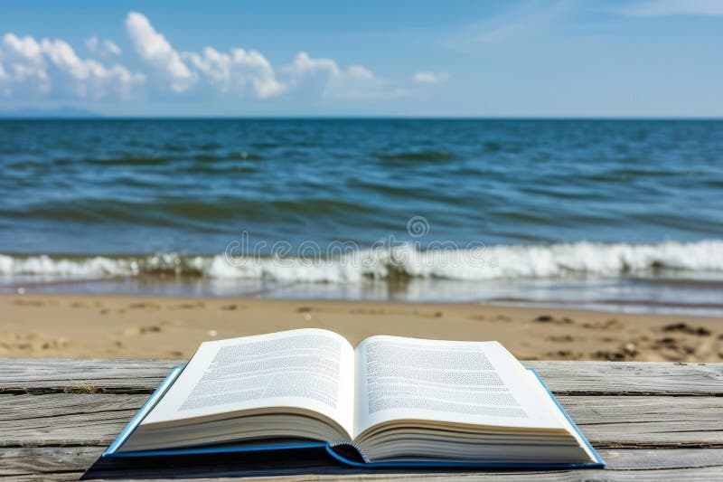 Open Book on Wooden Deck Overlooking the Ocean, Perfect for Relaxing ...