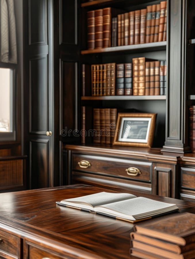 Open Book Wooden Desk Classic Library Setting Stock Photos - Free ...