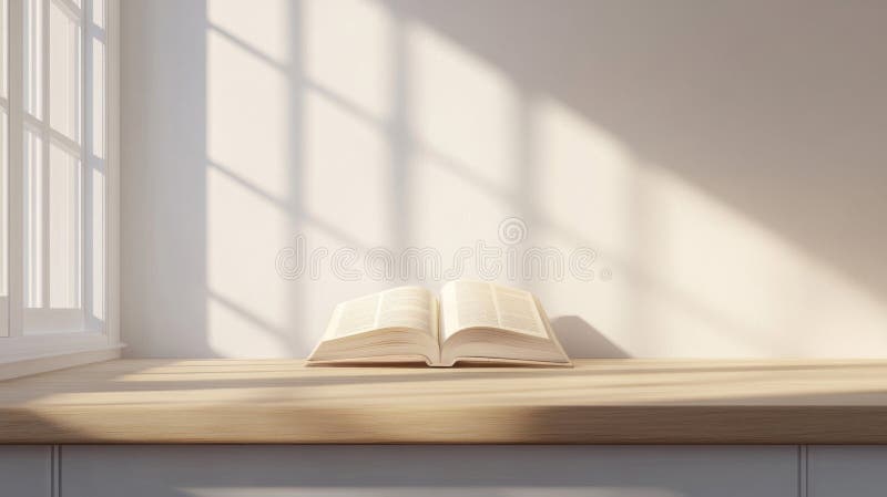Open Book on Wooden Surface in Sunlight Stock Illustration ...