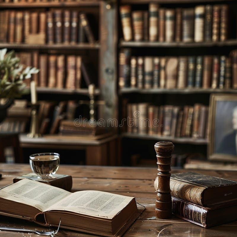 Open Book on Wooden Table in Antique Library Stock Illustration - Illustration of book, student ...