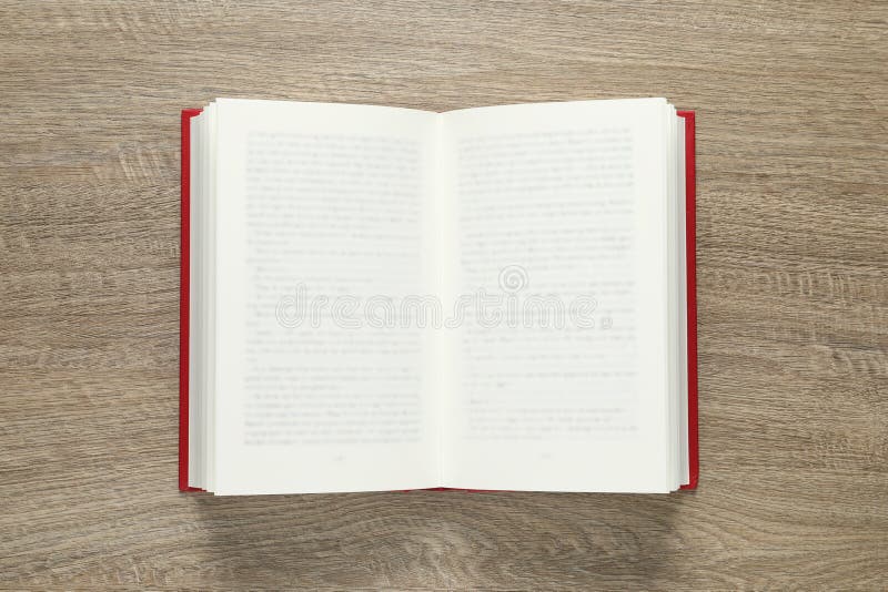 Open Book on Wooden Table, Top View Stock Photo - Image of information ...