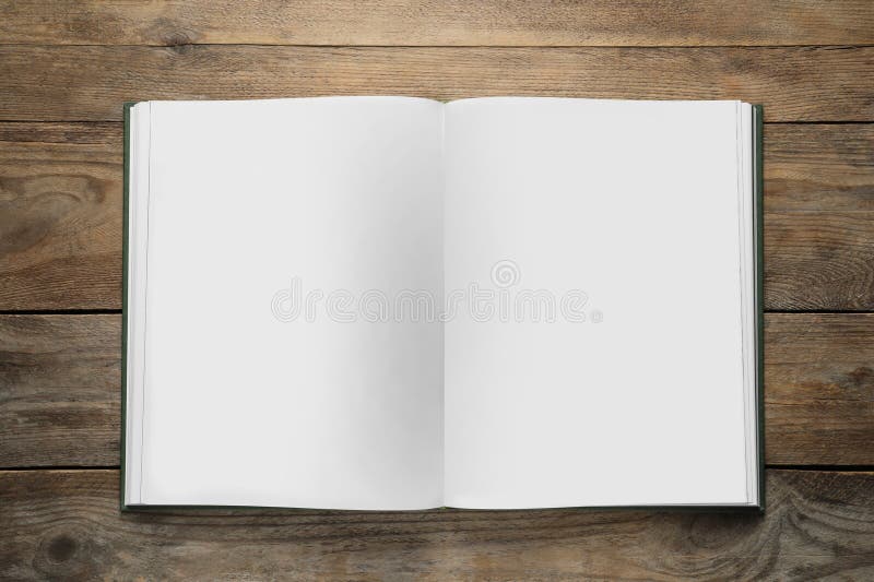 Open Book on Wooden Table, Top View Stock Image - Image of literary ...